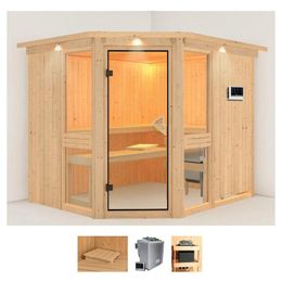 Karibu Sauna &raquo;Aline 3&laquo; Set, Ofen 9 kW Bio externe Strg easy beige Bio-Kombiofen, externe Steuerung, 9 kW