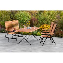 Merxx Garten-Essgruppe &raquo;Schlo&szlig;garten&laquo; 5 Stk. tlg. 4 Klappsessel mit Tisch braun FSC -zertifiziertes Massivholz, Stahl B/H/T: 55cm x 109cm x 107cm, 
