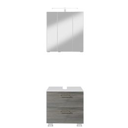 Welltime Badm&ouml;bel-Set &raquo;"Trento", Badezimmer-Set, Waschbeckenunterschrank, Spiegelschrank&laquo; 2 Stk. tlg. silber Holzwerkstoff, MDF B/H/T: 60cmcm x 