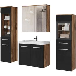 Welltime Badm&ouml;bel-Set &raquo;MADRIT II, Schrank mit Waschbecken, 2 H&auml;nger, Spiegelschrank&laquo; Komplett-Set, 5 Stk. tlg. schwarz Holzwerkstoff B/H/T: 120,4cmcm 