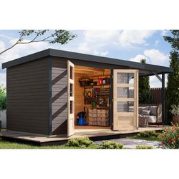 Karibu Gartenhaus &raquo;Jupiterino 4 SET, in verschiedenen Farben&laquo; inkl. Anbaudach braun Massivholz ohne Fu&szlig;boden, Blechdach