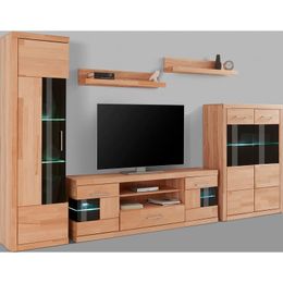 OTTO home Wohnwand &raquo;Ribe: 5teilig, Breite: 300cm,Fronten aus Massivholz,Korpus aus Melamin&laquo; 5 Stk. tlg. beige Holz teilmassiv B/H/T: 300cmcm x 180cmcm