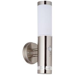 Brilliant LED Au&szlig;en-Wandleuchte &raquo;BOLE&laquo; E27 38 cm H&ouml;he, &Oslash; 8 cm, Bewegungsmelder, E27, Metall/Kunststoff, edelstahl silber 1, &Oslash; 7,5cm H: 38cm