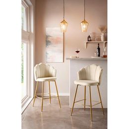 Salesfever Barhocker &raquo;Clam Barstuhl mit Stil&laquo; Set, 2er Set, Extravagantes Muscheldesign im praktischen 2er Set beige Samt (100% Polyester), Metall B/H
