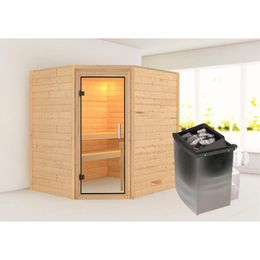 Karibu Sauna &raquo;Mia (Fronteinstieg)&laquo; inklusive Ofenschutzgitter und T&uuml;r, Ofen 9 kW integr. Steuerung beige (ohne Ofen)