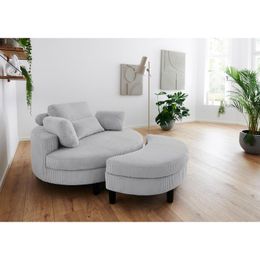 OTTO home Loveseat &raquo;Ravi Sessel, B: 114 cm, Sitzh&ouml;he: 42 cm&laquo; XXL- Sessel, mit Stauraumhocker, R&uuml;ckenst&uuml;tze & 4 Zierkissen grau 100% PES Cord, 