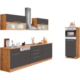 KOCHSTATION K&uuml;chenzeile &raquo;KS-Wien&laquo; Breite 350 cm, wahlweise mit E-Ger&auml;ten und Induktion schwarz B/H/T: 350cm x 60cm,mit Cerankochfeld (Schott)