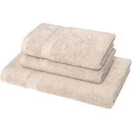 Dyckhoff Handtuch Set &raquo;Planet&laquo; Set 3 Stk. Walkfrottier 2 Handt&uuml;cher (50x100cm), 1 Duschtuch (70x140cm) beige Walkfrottier, Obermaterial: 100% Baumwolle 3 Stk.,