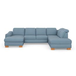 Sit & More sit&more Wohnlandschaft &raquo;Dundee U-Form&laquo; mit Federkern und Massivholzf&uuml;&szlig;en, wahlweise mit Kopfteilverstellung blau B/H/T: 338cm x 86cm x 219cm, 