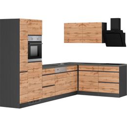 KOCHSTATION Winkelk&uuml;che &raquo;KS-Riesa&laquo; Stellbreite 330/180 cm, wahlweise mit Induktionskochfeld braun B/H/T: 330cm x 200cm x 60cm,mit Glaskeramikkochfeld