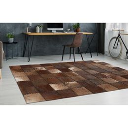 Arte Espina Teppich &raquo;Voila 100&laquo; rechteckig 5 mm H&ouml;he handgen&auml;hter Flachflor-Teppich im Patchwork-Design. braun Rindsleder B : 200cm 1 Stk., 5mm, L: 290cm