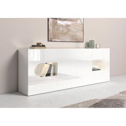 Home Affaire Sideboard &raquo;Real,Vitrine,Kommode,Schrank,komplett wei&szlig; hochglanz lackiert&laquo; mit 4 T&uuml;ren davon 2 Glast&uuml;ren und 1 Schublade ohne Griff Breite