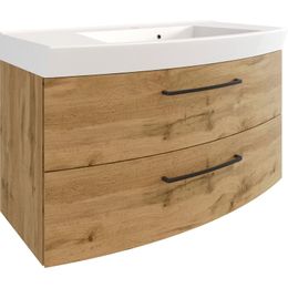 Welltime Waschbeckenschrank &raquo;Chicago&laquo; Badm&ouml;bel, Waschtisch, Breite 100 cm, mit Softclose braun MDF wotaneiche, B/H/T: 100cm x 59cm x 50cm, Schubladen: