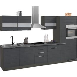 KOCHSTATION K&uuml;chenzeile &raquo;KS-Luhe&laquo; 330 cm breit, wahlweise mit oder ohne E-Ger&auml;ten, gefr&auml;ste MDF-Fronten grau B/H/T: 330cm x 60cm, ohne E-Ger&auml;te