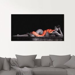 Artland Glasbild &raquo;Frau in Wasser liegend mit roter Python&laquo; Frau 1 Stk. tlg. in verschiedenen Gr&ouml;&szlig;en rot B/H/T: 60cm x 30cm, Glasbild Frau, 1 Stk.