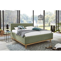 Musterring Polsterbett &raquo;Delphi erh&auml;ltlich in der Breite 160cm und 180cm&laquo; Eicherahmen massiv, Kopfteil mit Steppung gr&uuml;n Stoffbezug Stone (100% Polyester) 