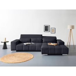 COTTA Ecksofa &raquo;Orion L-Form, B: 307 cm, moderne Steppung, bequeme Wellenunterfederung&laquo; 2x Kopfteilverstellung & 3 Nierenkissen schwarz 90% Polyester, 