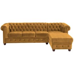 Home Affaire Chesterfield-Sofa &raquo;New Castle L-Form&laquo; hochwertige Knopfheftung in Chesterfield-Design, B/T/H: 255(171/72) gelb B/H/T: 255cm x 72cm x 