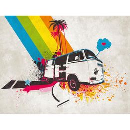 Livingwalls living walls Kindertapete &raquo;The Wall&laquo; Auto Motiv mehrfarbig glatt Fototapete Palmen Tapete Auto Tapeten Kinderzimmer Design Kinderzimmer bunt Vinyl, 