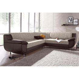 Trendmanufaktur Ecksofa &raquo;Rondo 3, zeitlos und modern, im Materialmix, L-Form&laquo; wahlweise Federkern f&uuml;r hohen Sitzkomfort, wahlweise Bettfunktion braun 