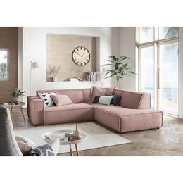 3C Candy Ecksofa &raquo;Matteo in elegant, kubischer Formensprache, bequem, L-Form&laquo; mit auff&auml;lliger Kedernaht, Cord-Bezug, Lounge-Charakter rosa 88% 