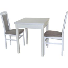 HOFMANN LIVING AND MORE Essgruppe &raquo;3tlg. Tischgruppe&laquo; Spar-Set, 3tlg. Tischgruppe, 3 Stk. tlg. St&uuml;hle montiert wei&szlig; FSC -zertifiziertes Massivholz B/H