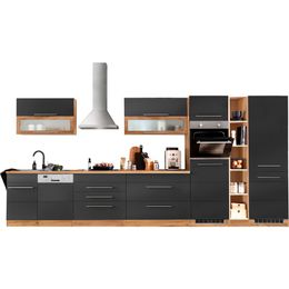 KOCHSTATION K&uuml;chenzeile &raquo;KS-Wien&laquo; Breite 440 cm, wahlweise mit E-Ger&auml;ten und Induktion schwarz B/H/T: 440cm x 60cm,mit Induktion