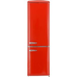 Exquisit K&uuml;hl-/Gefrierkombination &raquo;RKGC250-70-H-160E rot&laquo; 181 cm hoch 55 cm breit 244 L Volumen, 4 Sterne Gefrieren rot Rollen hinten - leichtg&auml;ngig 