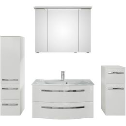 Badm&ouml;bel-Set &raquo;Serie 4005, vormontiert, Glaswaschbecken, Spiegelschrank&laquo; Set, 5 Stk. tlg. wei&szlig; Holzwerkstoff Einheitsgr&ouml;&szlig;e