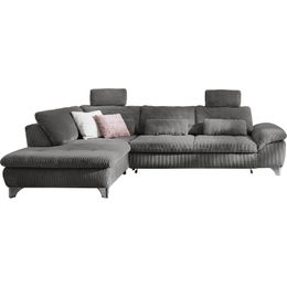 Die PlanBar Ecksofa &raquo;Ottomane MP-IN14007 L-Form, Breite 306 cm&laquo; wahlweise mit Schlaffunktion und verstellbaren Kopfst&uuml;tzen, in Cord grau 100% 
