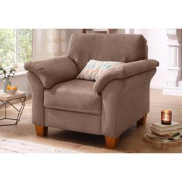 OTTO home Sessel &raquo;Borkum, B: 101 cm, Federkern-Polsterung, komfortable Sitzh&ouml;he 46 cm&laquo; Frei im Raum stellbar, Massivholzf&uuml;&szlig;e, wohnliches Design braun 