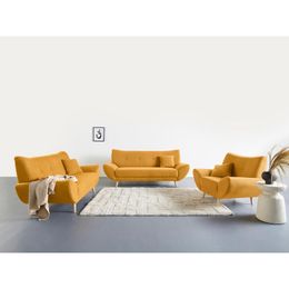 Home Affaire Polstergarnitur &raquo;Basta&laquo; 3 Stk. tlg. Komfortable Wellenunterfederung gelb B/H/T: 80cm x 82cm, Luxus-Microfaser weich