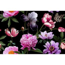papermoon Fototapete &raquo;BLUMEN ABSTRAKT-MUSTER DESIGN ROSEN BLUMEN DECOR RETRO&laquo; bunt Vlies B/L: 4m x 2,6m, Bahnen: 8 Stk.