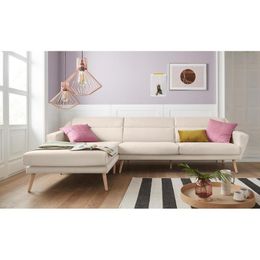 OTTO home Ecksofa &raquo;Bille L-Form&laquo; mit Naht im R&uuml;ckenkissen und Beinen aus Eichenholz beige Samtoptik (100% Polyester);Luxus-Microfaser weich (100% 