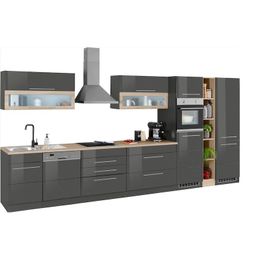 KOCHSTATION K&uuml;chenzeile &raquo;KS-Wien&laquo; Breite 440 cm, wahlweise mit E-Ger&auml;ten und Induktion grau B/H/T: 440cm x 60cm,mit Cerankochfeld (Schott)