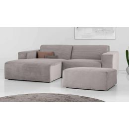 Inosign Ecksofa &raquo;Koa,228cm, L-Form, Modulsofa, Webstoff, Cord, Struktur, Chenille&laquo; Designsofa, Set, Hocker inklusive, weicher Lounge-Sitzkomfort grau 