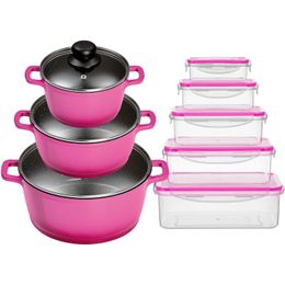 King Topf-Set &raquo;ALUGUSS&laquo; Set, je 1 Kochtopf mit Deckel 16/20/24 cm, 5 Vorratsdosen, 16 Stk. tlg. Aluminiumguss lila Einheitsgr&ouml;&szlig;e