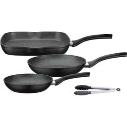 GSW Pfannen-Set &raquo;Gourmet Granit&laquo; Aluminium Set, 1x Bratpfanne &Oslash; 20 cm, 1x Bratpfanne &Oslash; 24 cm, 1x Grillpfanne &Oslash; 28 cm, 4 Stk. tlg. Induktion silber &Oslash; 
