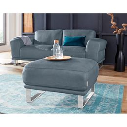 W.Schillig Hocker &raquo;montanaa&laquo; mit Metallkufen in Chrom gl&auml;nzend, Breite 71 cm blau B/H/T: 71cm x 42cm x 71cm, Longlife Xtra-Leder Z69