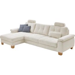 Die PlanBar Ecksofa &raquo;PP-LA19101 L-Form, Breite 316 cm&laquo; wahlweise mit Schlaffunktion und verstellbaren Kopfst&uuml;tzen, in Cord wei&szlig; 88% Polyester;12% 