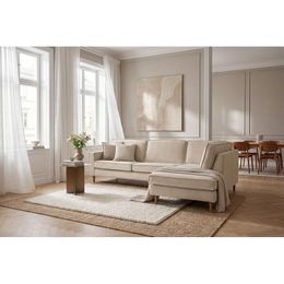 OTTO home Ecksofa &raquo;Pinto Skandi, 290 cm, Chenille, Struktur, Ottomane links / rechts&laquo; mit Keder, Massivholzf&uuml;&szlig;e Eiche ger&auml;uchert, Wellenunterfederung 