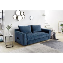 Jockenh&ouml;fer Schlafsofa &raquo;Rick, B: 188 cm, Liegefl. 86x200 cm&laquo; mit Schlaffunktion, Bettkasten & seitl. Tasche blau Samtoptik (100% Polyester);R&uuml;ckseite mit 