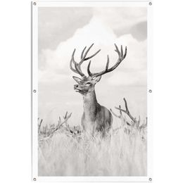 Reinders Poster &raquo;Stolzer Hirsch&laquo; leichtes und wasserfestes Gartenposter f&uuml;r den Au&szlig;eneinsatz schwarz Leinwand B/H/T: 80cm x 120cm x 0,1cm