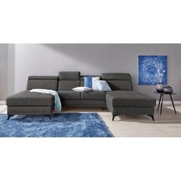 OTTO home Wohnlandschaft &raquo;Cardiz U-Form&laquo; inkl.Kopfteilverstellung und Federkern wahlweise mit Schlaffunktion grau Webstoff (100% Polyester);Luxus-