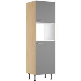 KOCHSTATION Mikrowellenumbauschrank &raquo;KS-Lucy&laquo; Breite 60 cm, mit 2 T&uuml;ren, Soft-Close, h&ouml;henverstellbare F&uuml;&szlig;e grau Eiche hell, B/H/T: 60cm x 211,8cm x 