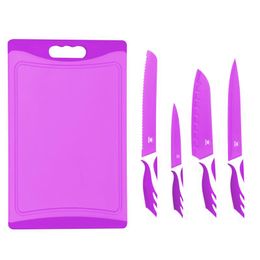 King Messer-Set &raquo;K&uuml;chenmesserset &raquo;CUTTING&laquo;&laquo; 4 K&uuml;chenmesser, 1 Schneidebrett lila Spezialklingenstahl Einheitsgr&ouml;&szlig;e