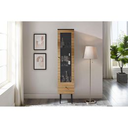 Salesfever Vitrine &raquo;Torsby Exquisite Vitrine f&uuml;r Stilbewusste&laquo; Eiche Echtholzfurnier beige Furnier, MDF, Metall Natur, B/H/T: 40cm x 179cm x 43cm, 