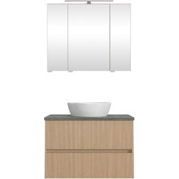 Welltime Badm&ouml;bel-Set &raquo;EIXO, Set aus Spiegelschrank und Waschtisch inkl. Becken&laquo; braun Holzwerkstoff B/H/T: 80cmcm x 200cmcm x 47cmcm, Steinoptik 
