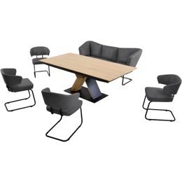 K+w Komfort & Wohnen K+W Komfort & Wohnen Essgruppe &raquo;Mikkado Tube&laquo; 6 Stk. tlg. 4 Freischwinger und ein Funktionsesstisch grau B/H/T: 192cm x 88cm x 71cm, Leder CLOUD, 