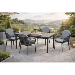 Destiny Garten-Essgruppe &raquo;COMO IMOLA 4 Se + Ausziehtisch 165/215x100cm, grau/ anthrazit&laquo; Set, Aluminium, Rope, Polywood Aluminium, Wicker/Kunststoffgeflecht B